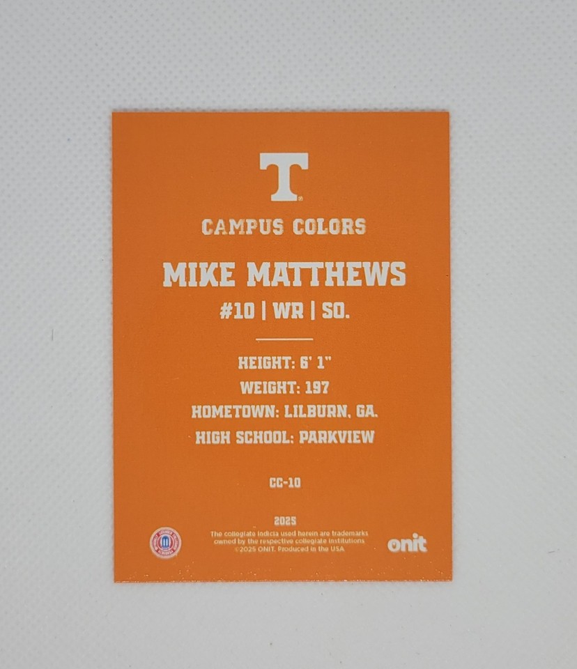 💥 2025 ONIT Mike Matthews Campus Colors Tennessee Volunteers Orange CC ...