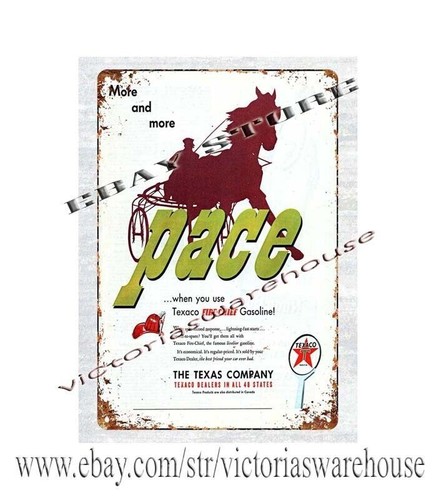 1949 Texaco gas oil horse harness racing race pace art Equestrian metal ...