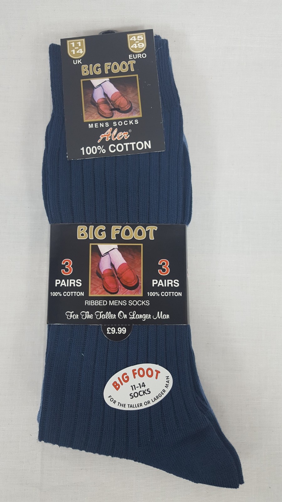 Aler 3 Pairs Mens Big Foot Ribbed Cotton Socks Size UK 11-14 Light ...