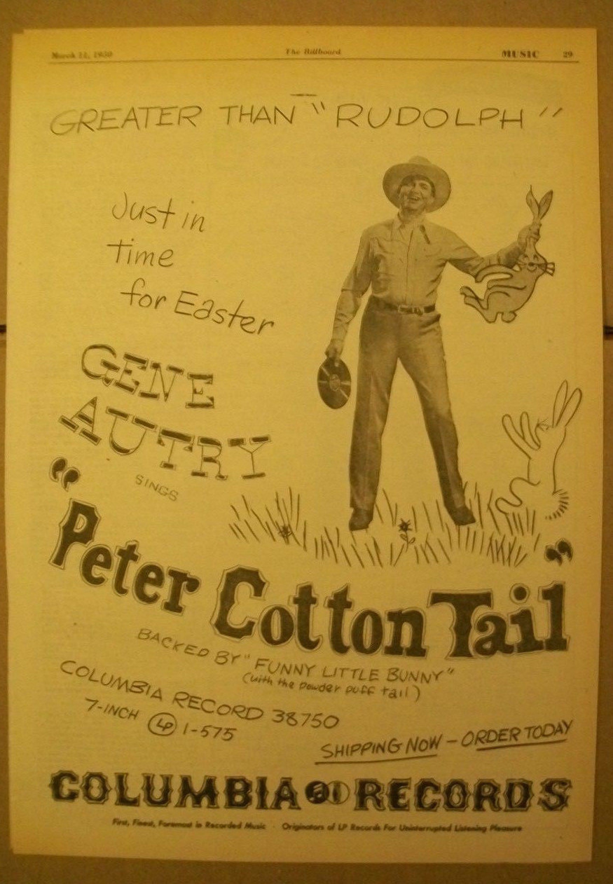 Gene Autry 1950 Ad- Peter Cotton Tail/Funny Little Bunny Columbia | eBay