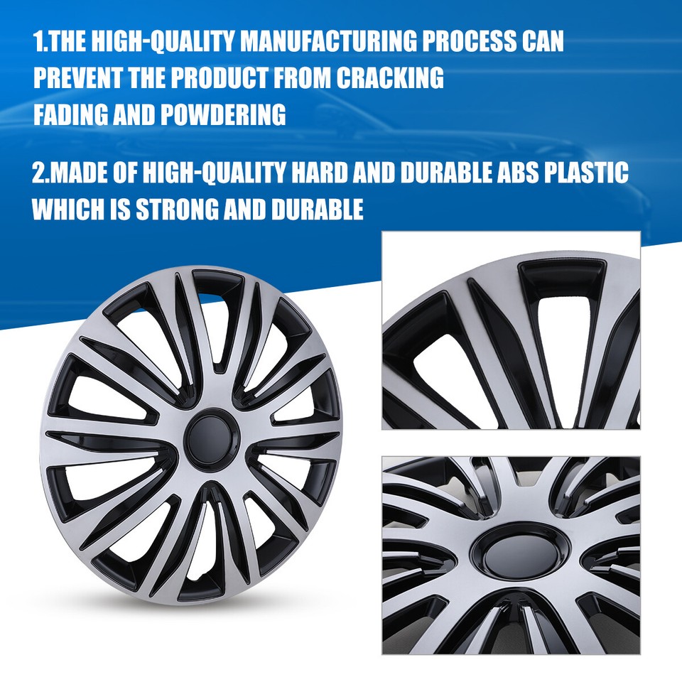 4PC Sliver & Black Lacquer Hub Caps 15” inch for Toyota Nissan Wheel ...