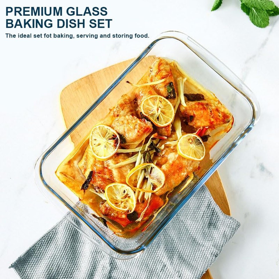 8-Piece Deep Glass Baking Dish Set with Plastic lids,Rectangular Glass ...