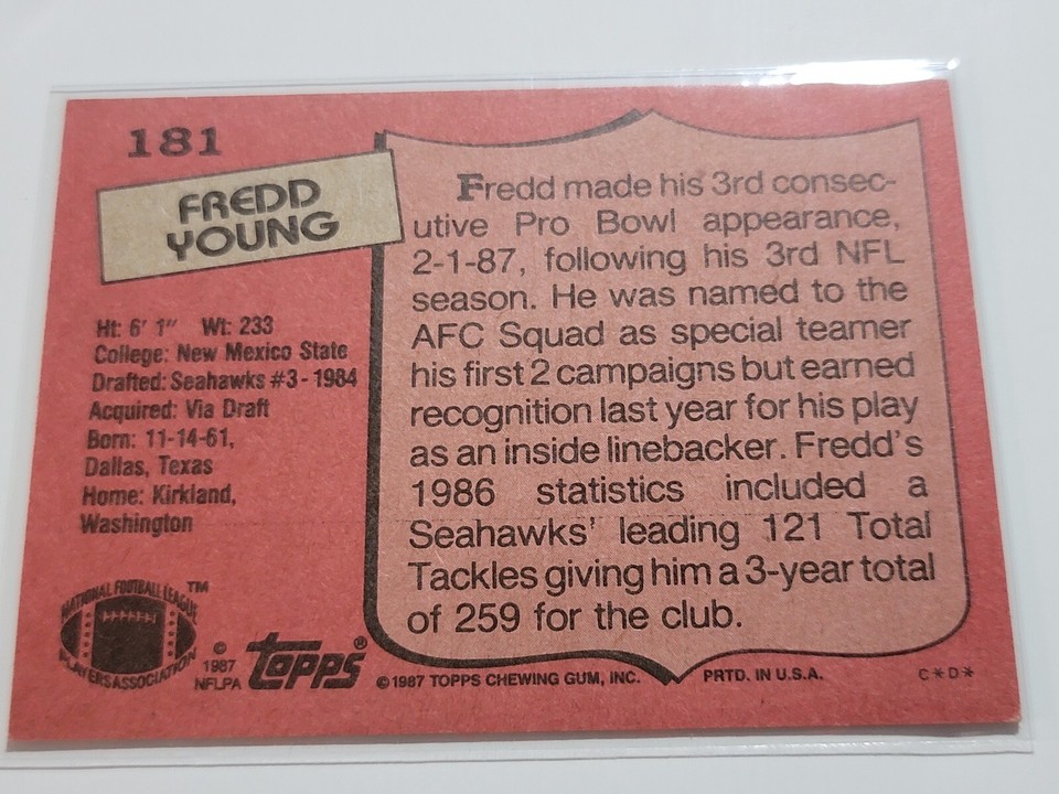 FREDD YOUNG 1987 Topps #181. SEAHAWKS | eBay