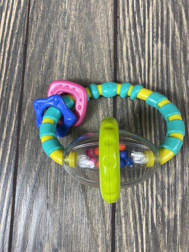 Bright Starts Blue Green Pink Spinning Ball Rattle Toy Pink Star Baby ...