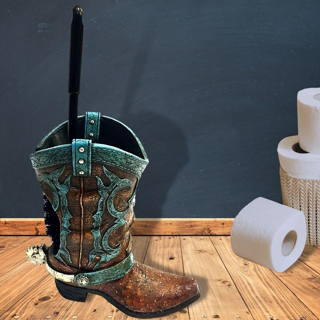 Decorative Cowboy Boot W/ Spur Toilet Bowl Cleaner Brush & Holder Set ...