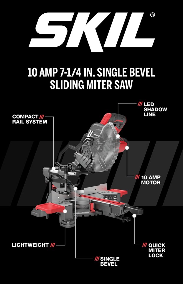 SKIL 10 Amp 7-1/4" Single Bevel Miter Saw with Compact Rail System ...