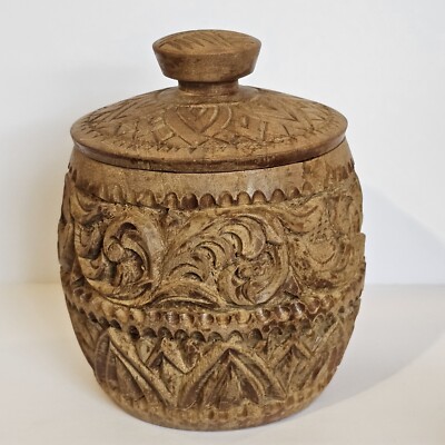 Hand Carved Ornate Wooden Container With Lid | eBay