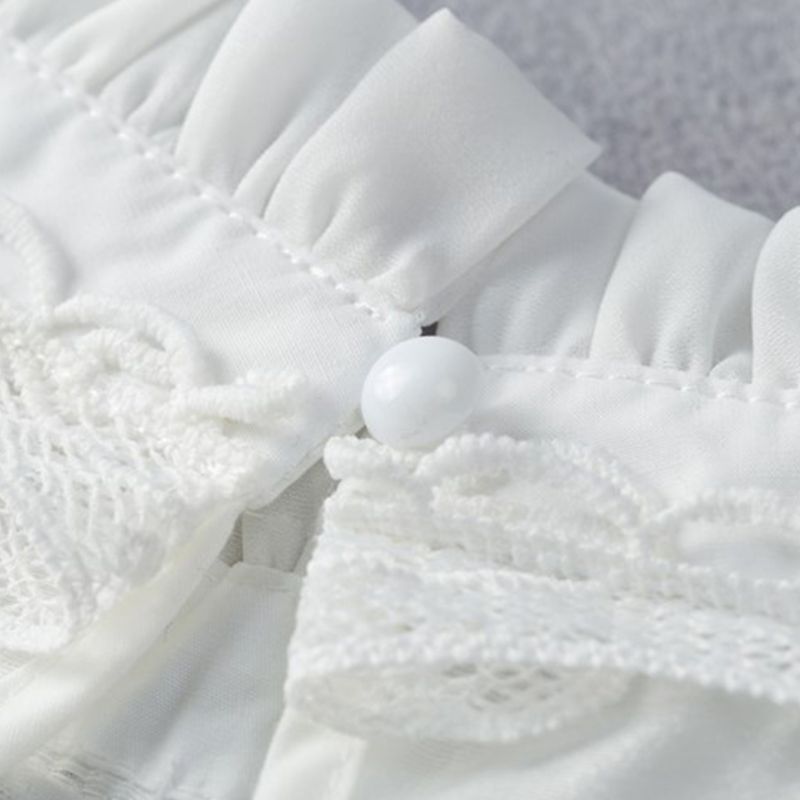 Women Girl Blouse Fake Ruffle Stand Collar Crochet Floral Lace Applique ...