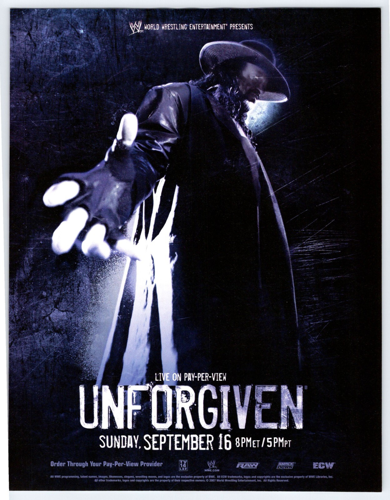 2007 WWE UNDERTAKER UNFORGIVEN PAY-PER-VIEW Vtg 8"X10.5" Magazine Ad ...