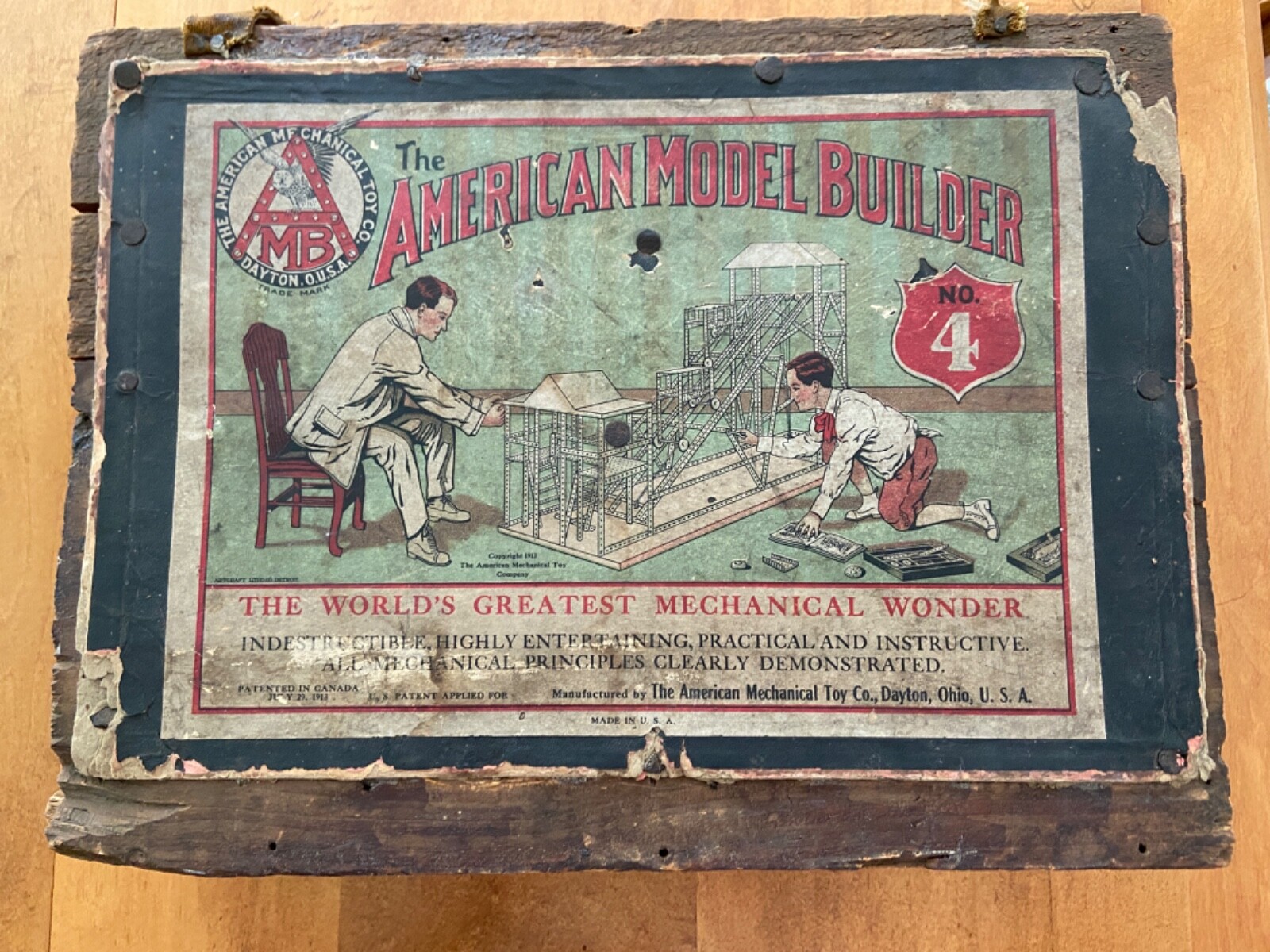 1913 1914 1915 Antique AMERICAN MODEL BUILDER Set #4 w manual motor set ...