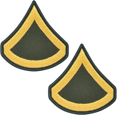 Army Private First Class PFC E-3 Gold on Green Rank Chevron Patch Pair ...
