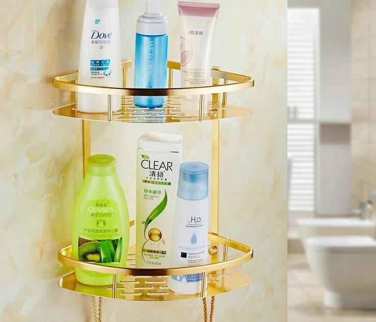 Aluminum Space Gold Double Tier Shower Basket Shelf Tidy Caddy Wall ...