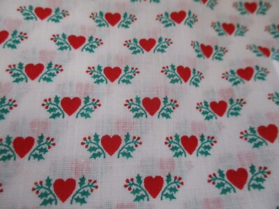 Vintage Wamsutta Calico Small Hearts w/Mistletoe Accents Cotton Fabric ...