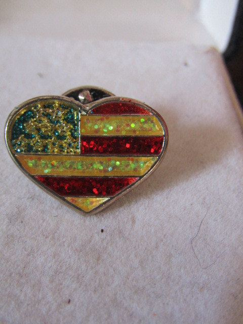 American US Flag Glitter Heart Pin Back | eBay