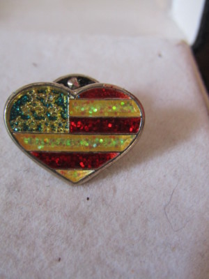 American US Flag Glitter Heart Pin Back | eBay