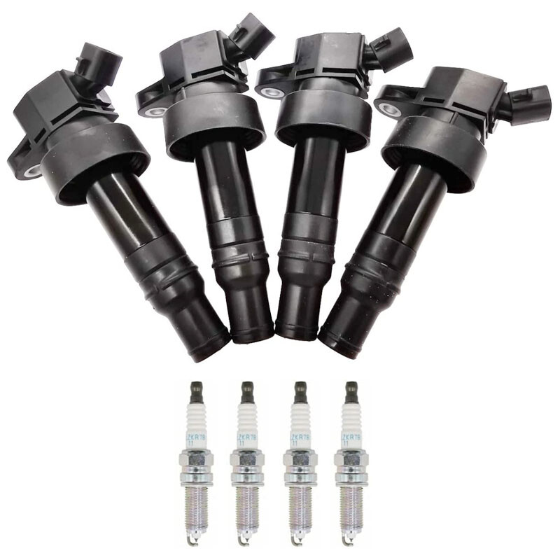 4x Ignition Coils + 4x Spark Plugs For 2012-2016 Hyundai Accent Kia ...