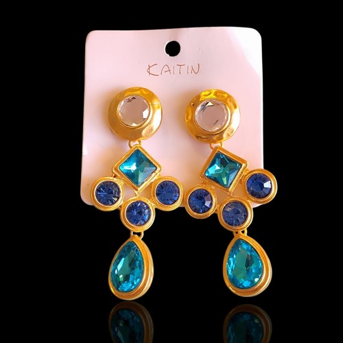 Gold Tone Glass Heavy Earrings Ear Weights Dangle Drop Sterling Post ...