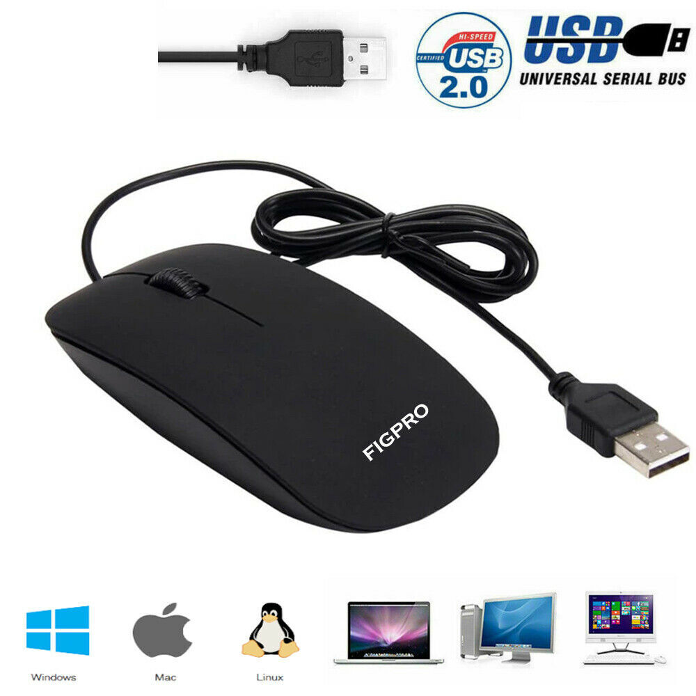 Wired Usb Optical Mouse For Pc Laptop Computer MAC WINDOWS LINUX Scroll ...