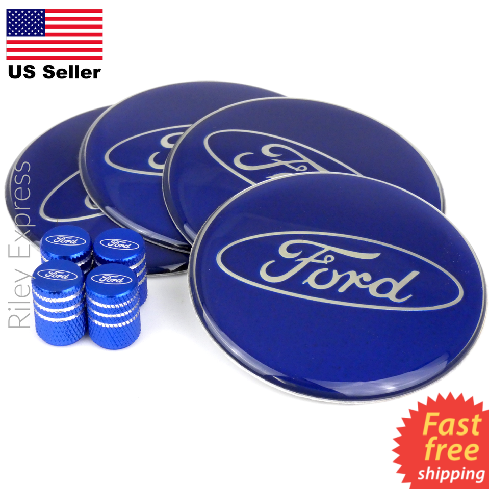 Blue FORD Wheel Center Cap Sticker Decals 2.55" & Blue FORD Tire Valve ...