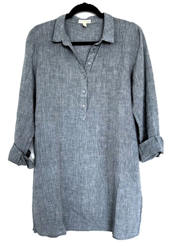Eileen Fisher Half Button Long Line Collared Tunic Shirt 100% Organic ...