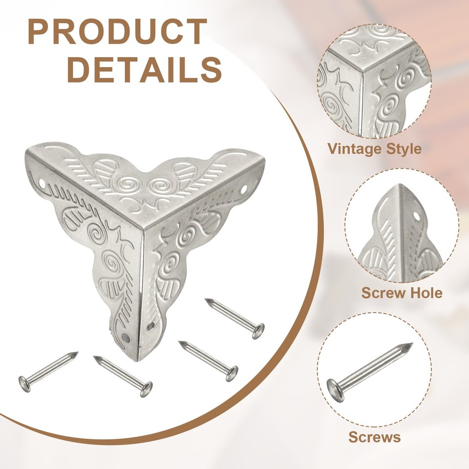 12Pcs Box Corner Protectors, 35mm Metal Vintage Edge Guard with Screws ...