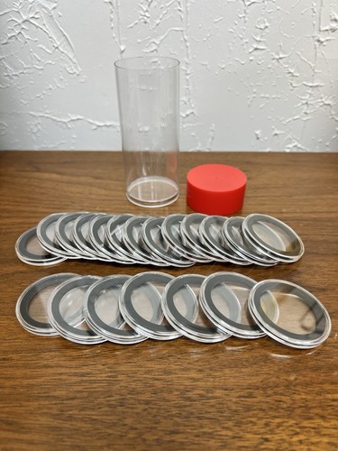 Red Cap Tube & 20 38mm Black Ring Direct Fit Air-Tite Coin Holders | eBay
