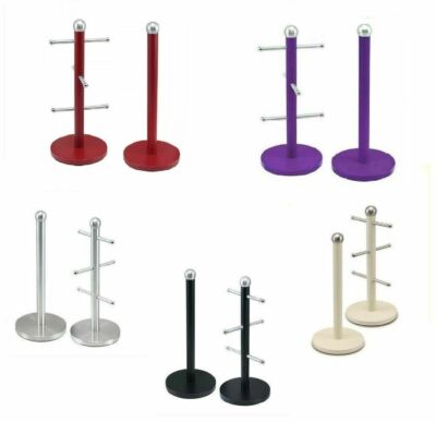 New Stainless Steel 6 Cup Mug Tree Stand or Kitchen Towel Paper Roll ...