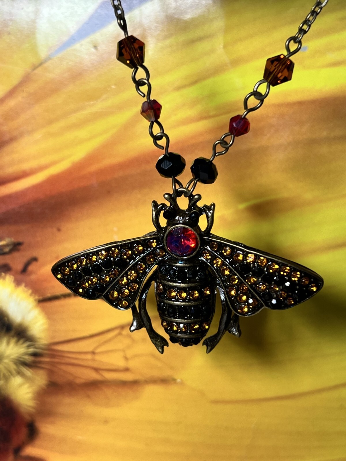 Bronze Jeweled Bee Pendant, Jeweled Bee Necklace, Bee Necklace ...