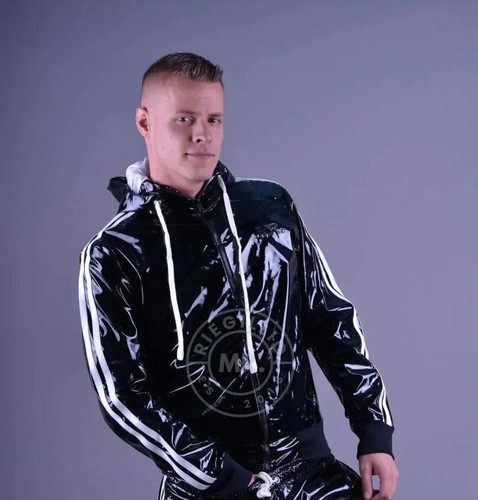 MR. RIEGILLIO PVC Tracksuit Jacket hoodies Glossy Shiny Black & White ...