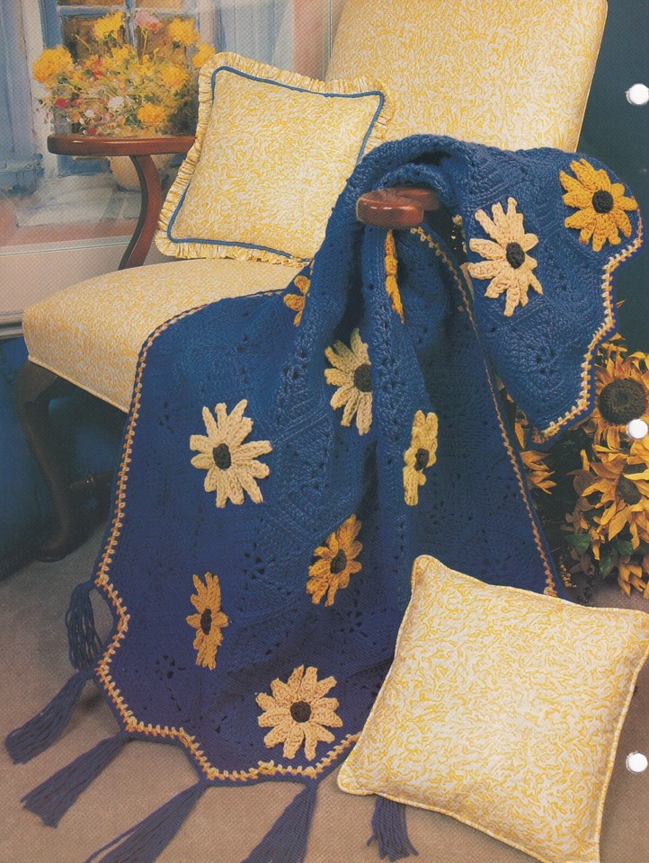 Annie's Crochet Afghan CONE FLOWER Pattern Leaflet | eBay