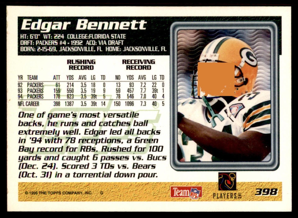 1995 Topps #398 Edgar Bennett | eBay