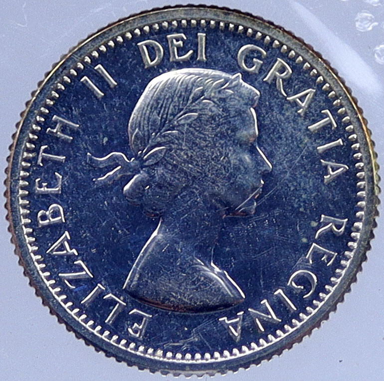 1964 CANADA Queen ELIZABETH II BLUENOSE SHIP Silver 10 Cents SILVER ...