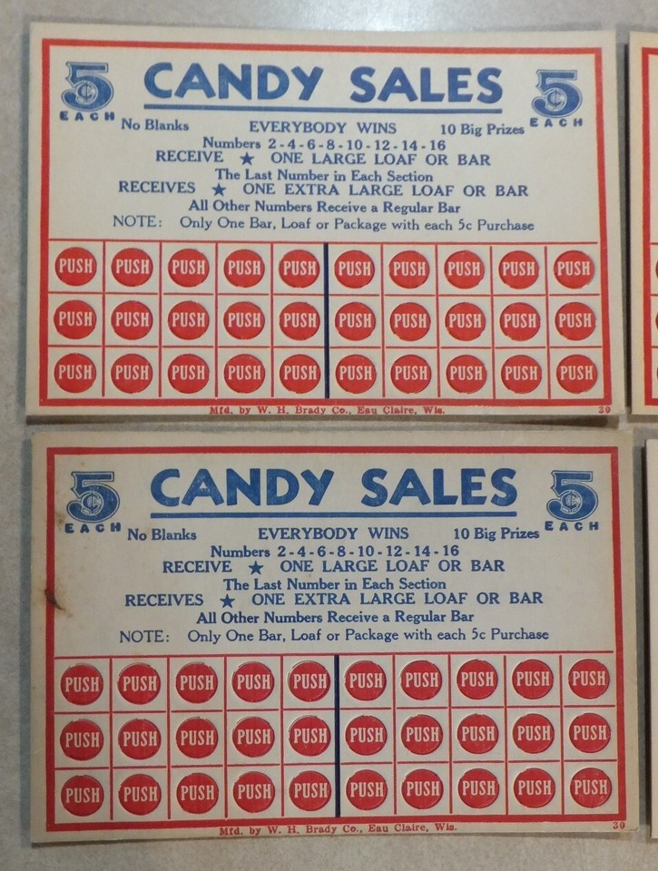 VTG CANDY SALES 5 CENT PUNCH OUT CARDS GAMBLING GAME W. H. BRADY CO ...