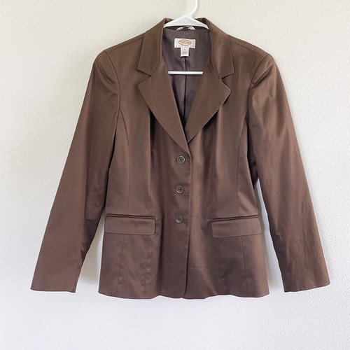 Talbots Blazer Womens Size Petite 8 8P Brown Silk Blend Jacket Stretch Career | eBay