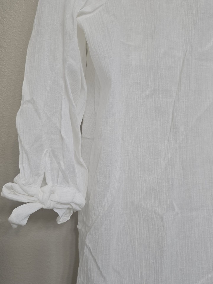 CUPSHE Seersucker Tie Cuff Swimsuit Cover Up Button Down Shirt Dress ...