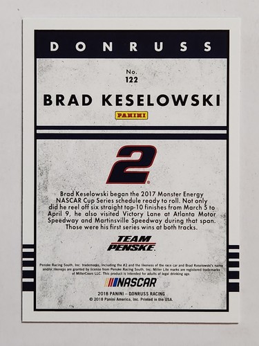 2018 Panini Donruss NASCAR Racing Retro #122 Brad Keselowski Gold Foil ...