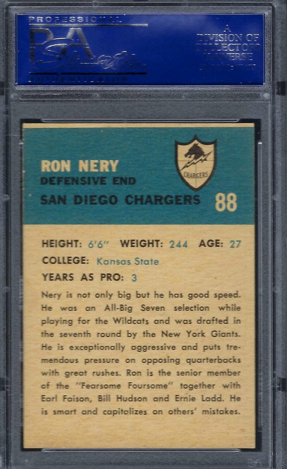 1962 Fleer FB #88 PSA 8 Ron Nery Chargers 88 Sharp! | eBay