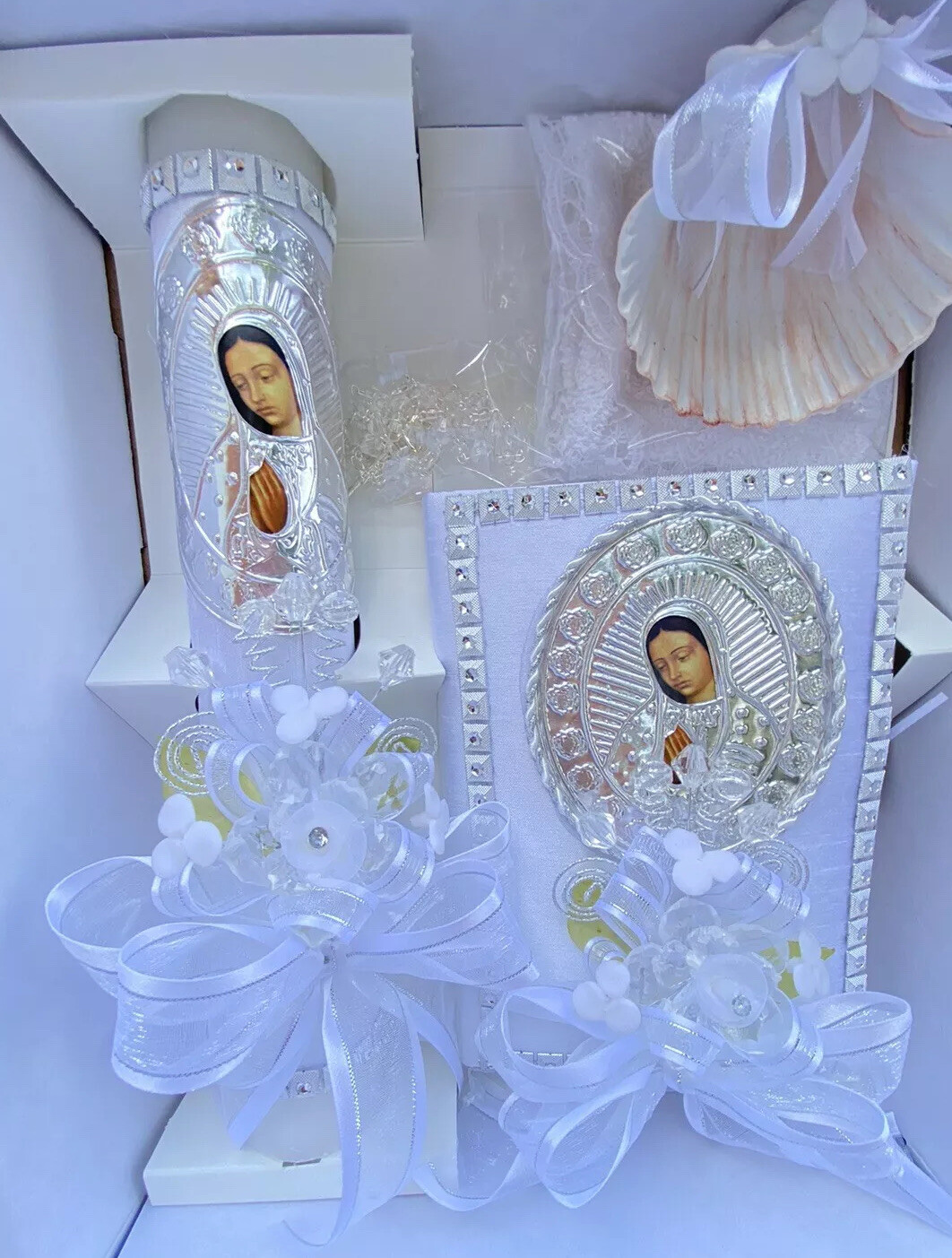 5pcs Baptism Candle Set Favors, Girl Boy White Set de Bautizo Espanol ...