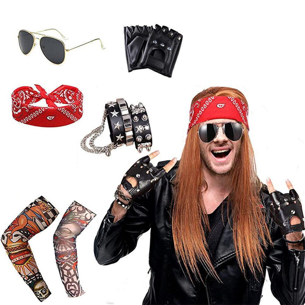 Men's 80s Rock Rapper Accessories Set Hip Hop Hippie Fancy Dress Up ...