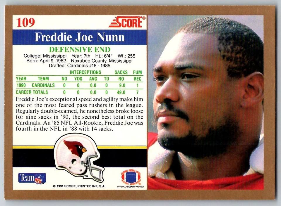 1991 SCORE FREDDIE JOE NUNN PHOENIX CARDINALS #109 | eBay