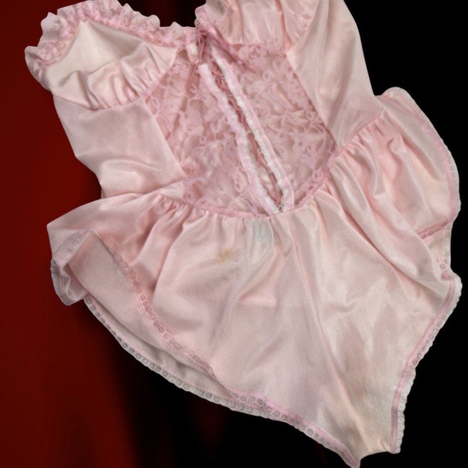 60's Vintage Pink Lace Corset Top Coquette Flutter Leg Bodysuit ...
