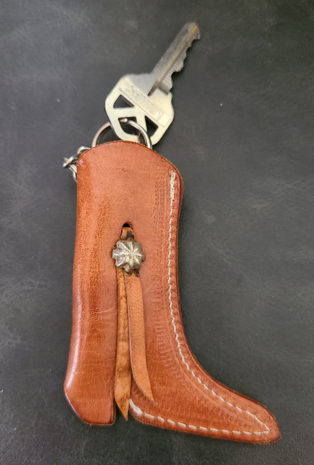 Vintage Genuine Leather Cowboy Boot Key Chain Fob Horse & Rope Embossed ...