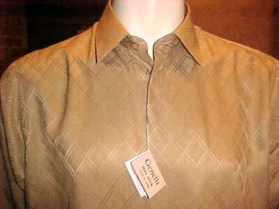 NWT MEN'S GENELLI SILK SHIRT GEOMETRIC CAMEL TONE ON TONE WITH LINES ...
