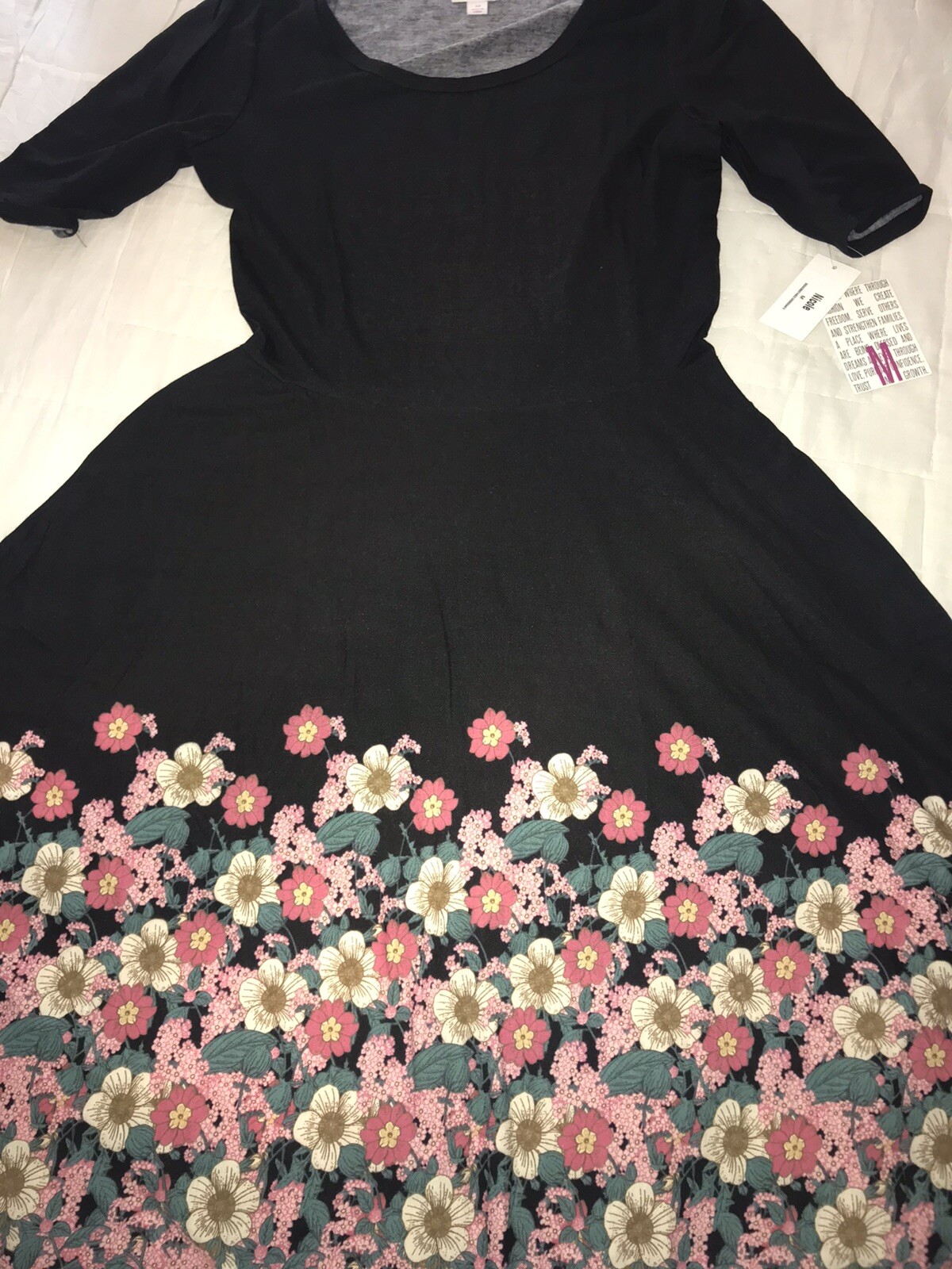 Lularoe Nicole Dress 🦄 Black ombré Daisy Floral Dip Pockets M 10/12 8/ ...