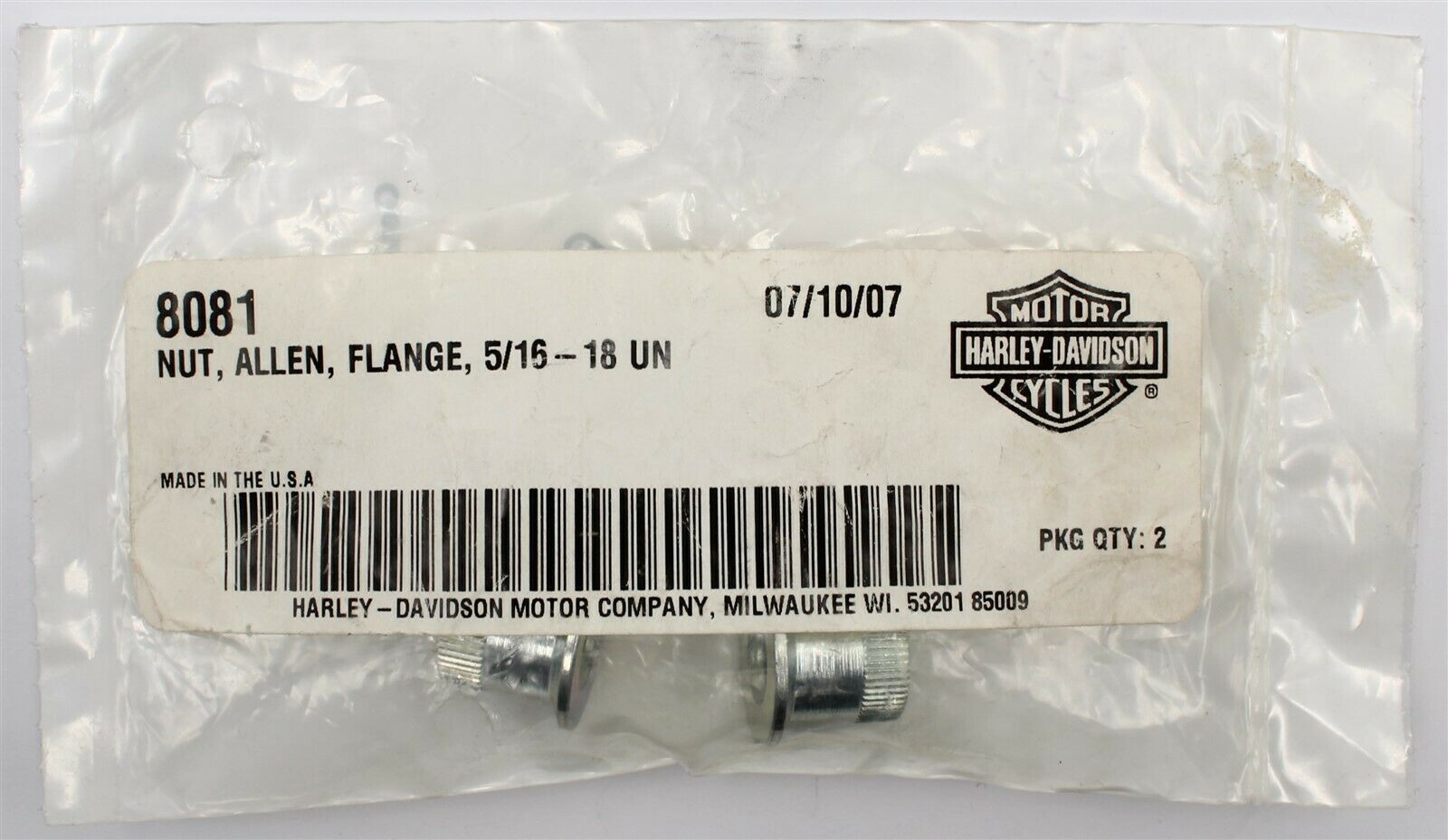 Harley-Davidson Allen Head Flange Nuts Part Number - 8081 (Pack Of 2 ...