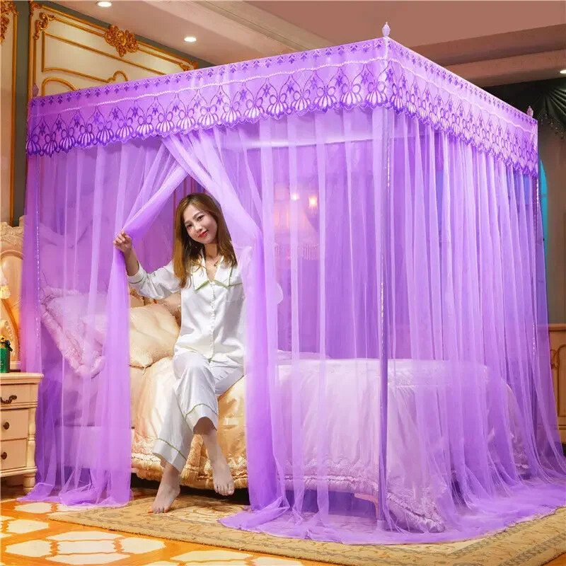 Embroidery Lace Pleated Mosquito Net for Bed Square Princess Bed Mesh ...