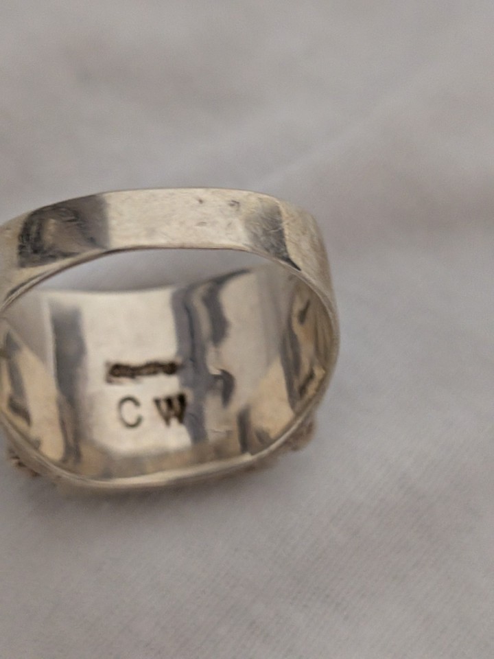 CW Square Inlay Multicolor Silver Band Ring Bezel Setting Signed | eBay