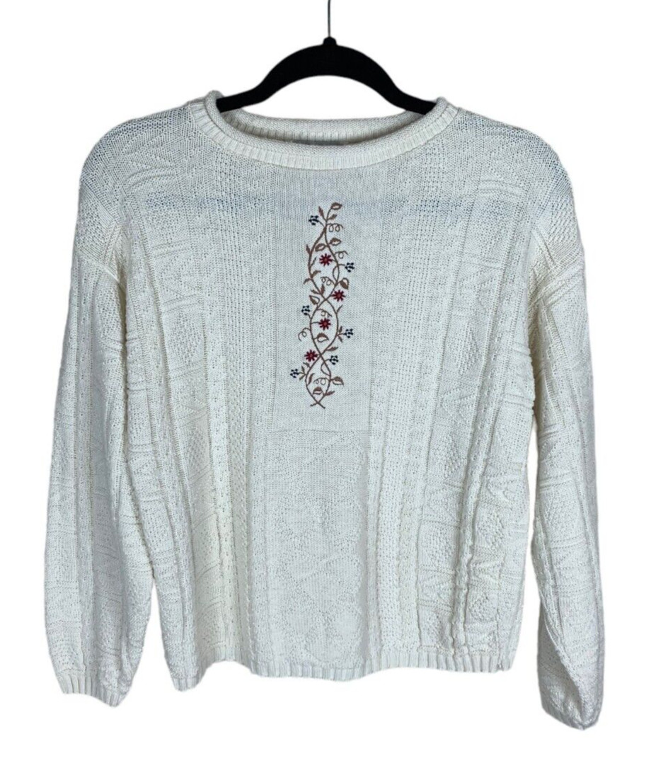 Vintage Carly Blake Cream Floral Embroidered Long Sle… - Gem
