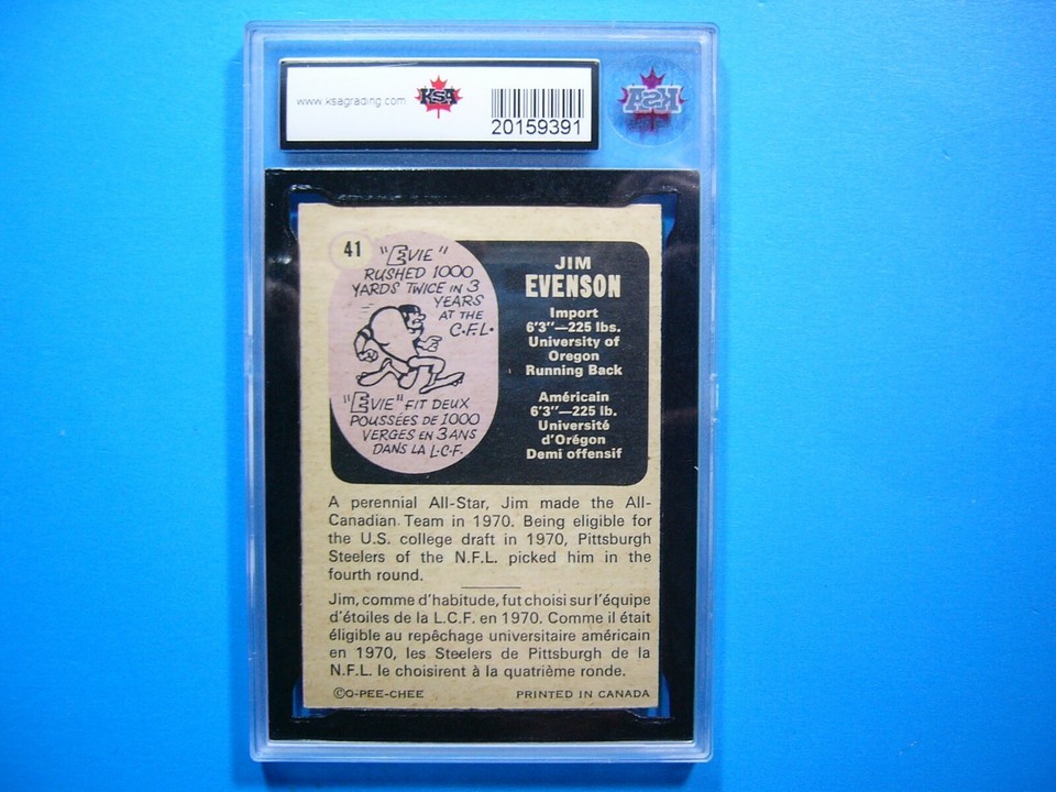 1971 O-PEE-CHEE CFL FOOTBALL CARD #41 JIM EVENSON KSA 7 NM SHARP!! '71 ...