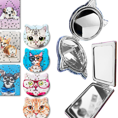 Compact Makeup Mirror Diamond Cats Dogs Shape Folded Travel Magnifying ...